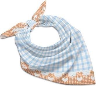 Generic Écharpe carrée en soie bleue à carreaux - Écharpe légère en dentelle vintage pour cheveux - Respirant - Cadeau pour femme et homme, multicolore, 60x60