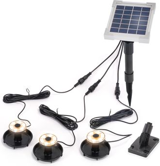 Esotec Solar &Uuml;ber- und Unterwasserstrahler, 3 Spots warmwei&szlig;, Teichbeleuchtung, Solarmodul, Akku, 3m Anschlussleitung, 3000K, IP68 101401