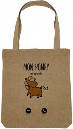 Fabulous Sac Shopping Tote Bag Aspect Lin - Mon Poney MAppelle Animaux Passion Mignon - Sac de Courses Toile Epaisse 360g Beige Naturel Cabas Port&eacute; Epaule Soli