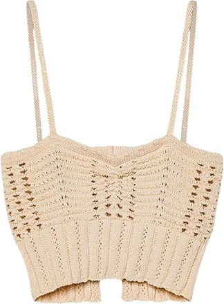 Forte_Forte Femme, Tops, Beige, Taille: 40 FR Top bralette en coton en maille travaill&eacute;e