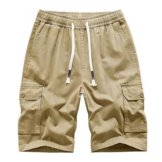Generic Short cargo d&eacute;contract&eacute; en serg&eacute; pour homme - En coton - Cordon de serrage - Stretch - Avec poches, kaki, 38