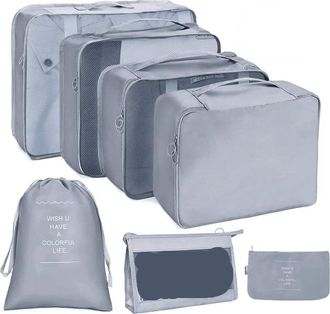 Generic 7-teiliges Reise-Aufbewahrungstaschen-Set, Koffer-Packw&uuml;rfel, Handgep&auml;ck, Kleider- und Schuh-Organizer-Taschen, faltbar(7 Pcs Gray 1)