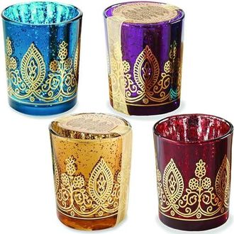 Kate Aspen Teelichthalter aus Henna-Glas, indisches Juwel, 4 Stück