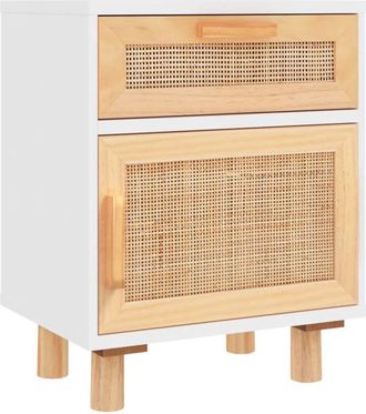 vidaXL Nachttisch Wei&szlig; Massivholz Kiefer und Natur-Rattan - Vidaxl