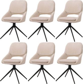 Hhg 6er-Set Esszimmerstuhl HHG 617, K&uuml;chenstuhl, drehbar Auto-Return, Stoff/Textil Chenille (490g/m&sup2;) &Ouml;ko-Tex creme-beige