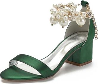 Generic Chaussures De Mariage Femme Été Talon Haut Chaussure Escarpins Bout Ouvert Chunky Heels Mariée Bas Talons Sandales 5.5CM,Dark Green,39 EU