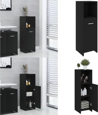 vidaXL Badezimmerschrank Schwarz 30x30x95 cm Holzwerkstoff - Badezimmermöbel - Holzschrank - Schubladen - Wandregal - Stauraum - Home & Living