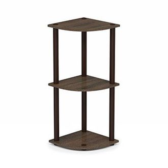 Furinno kompaktes Eck-Mehrzweck-Regal mit 3 Ebenen, holz, Walnuss/Braun, 29.46 x 29.46 x 75.18 cm