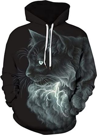 Ocean Plus Homme Th&egrave;me de No&euml;l Sweat &agrave; Capuche &agrave; Imprim&eacute; Num&eacute;rique avec Poche Kangourou et Pull &agrave; Capuche (3XL (Poitrine: 132-152CM), &Eacute;clair Chat Noir)