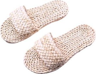 Hemoton Pantoufles &eacute;t&eacute; Tress&eacute;es Paille de Ma&iuml;s pour Femme Semelle Antid&eacute;rapante Respirante Chaussures L&eacute;g&egrave;res pour Int&eacute;rieur et Ext&eacute;rieur Confort