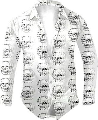 Generic Chemise à manches longues pour homme Imprimé Halloween 2026 (2), blanc, 3XL