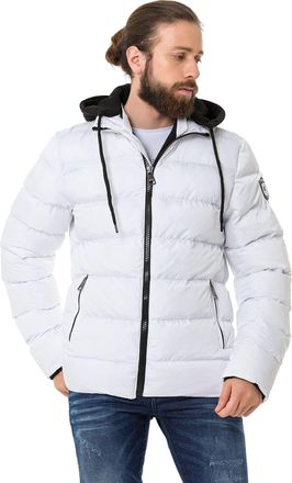Cipo & Baxx Herren Mantel CM202 Weiß - Stylische Winterjacke im modernen Design mit warmem Innenfutter, abnehmbarer Kapuze und funktionalen Details für kalte Tage