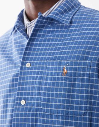 Polo Ralph Lauren Kurz&auml;rmliges Hemd in Blau und Wei&szlig; kariert mit Markenlogo