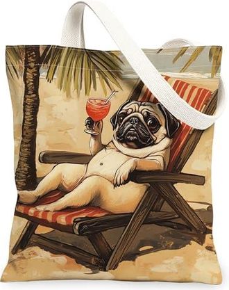 Generic Sac fourre-tout amusant en toile pour faire du shopping 33 x 38,1 cm, sac &agrave; bandouli&egrave;re r&eacute;utilisable pour femme, peinture danimaux domestiques, d&eacute;cora