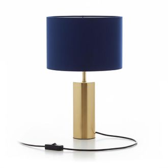 Relaxdays Relaxdays Lampe de table, abat-jour velours, pied m&eacute;tal dor&eacute;, E27, 51 x 32 cm, lampe de chevet, bleu fonc&eacute;/dor&eacute;