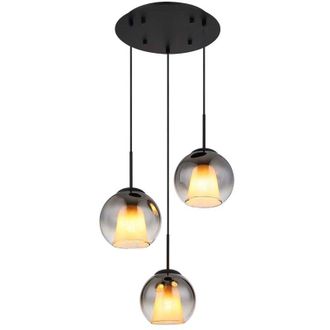 Globo Lighting Globo Lighting - Lampe suspendue suspension salle &agrave; manger lumi&egrave;re noire &agrave; 3 lampes boules de verre fum&eacute;e E27
