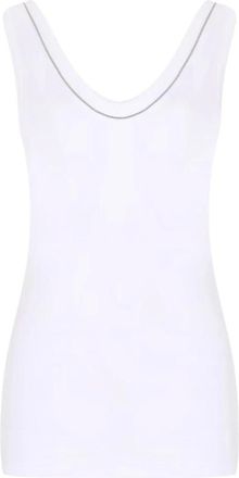 Brunello Cucinelli Femme, Tops, Blanc, Taille: 38 FR Crystal-detail Vest Top