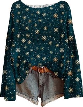 Generic Pull de Noël rétro tricoté pour femme - Léger - Flocon de neige - Pull fantaisie festif 2025 - Confortable et doux - Pull de vacances pour femme, noir
