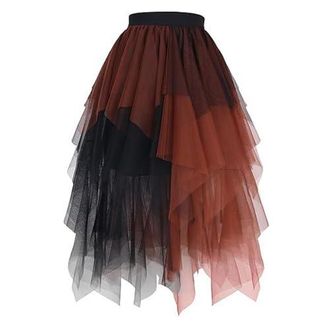 Generic Jupe longue en tulle pour femme - Costume de paon - Jupe haute et basse - Jupe irr&eacute;guli&egrave;re - Jupe superpos&eacute;e - Multicolore - Ligne A - Jupe pliss&eacute;e - 