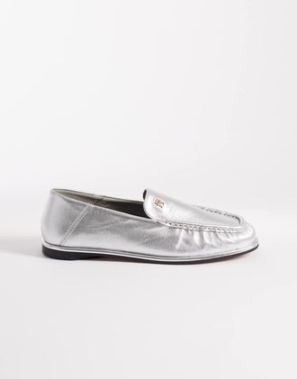 Tommy Hilfiger Leder-Loafer in Silber mit weichem, umklappbarem Absatz