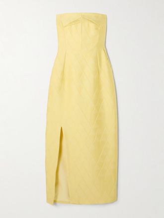 Emilia Wickstead Pola Tr&auml;gerloses Maxikleid Aus Cloqu&eacute; Mit Jacquard-muster - Gelb