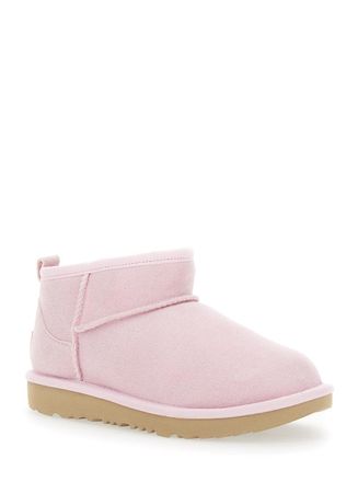 UGG Girls Classic Ultra Mini Pink Ankle Boots Leather