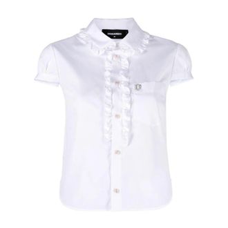 Dsquared2 Ger&uuml;schte Popelinebluse Kurze Puff&auml;rmel - - Blouses & Shirts - Damen - Wei&szlig; - XS