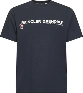 Moncler Homme, Tops, Bleu, Taille: M T-shirts et Polos Bleus avec Impression de Logo