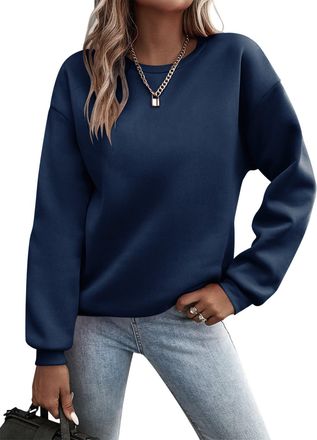 Minetom Pullover Damen Sweatshirt Einfarbige Langarm Rundhals Pulli Herbst Winter Frauen Locker Casual Oberteil Sport Streetwear Sweatshirts ohne Kapuze Langa