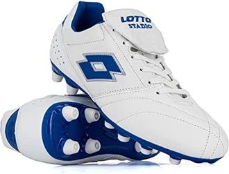 Lotto Stade 200 III FG, Homme, Chaussure de Football en Cuir, Tout blanc bleu Pacifique, 47 EU