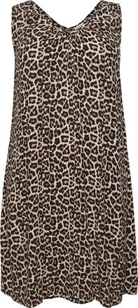 Kaffe Curve Kaffe Curve Damen Übergroße Schiff-Knee-Länge mit V-Ausschnitt Kleid, Feather Gray Leo Print, 46/Grande Taille