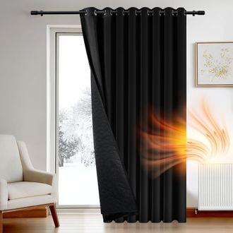 Deconovo Thermovorhang K&auml;lteschutz, Gardinen mit &Ouml;sen gegen K&auml;lte, W&auml;rmeisolierend Vorhang Verdunkelung Wohnzimmer, 245x280cm(H&ouml;hexBreite), Schwarz, 1 St&uuml;ck