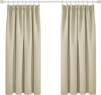 Deconovo Verdunkelungsvorhang Kräuselband Gardinen Hitzeschutz Wohnzimmer Blickdicht Vorhang, 138x117cm(HöhexBreite), Beige, 2er Set