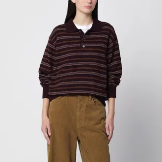 Dunst Brown striped sweater with collar