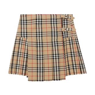 Burberry Femme, Jupes, Beige, Taille: 34 FR Mini kilt pliss&eacute; &agrave; carreaux en laine