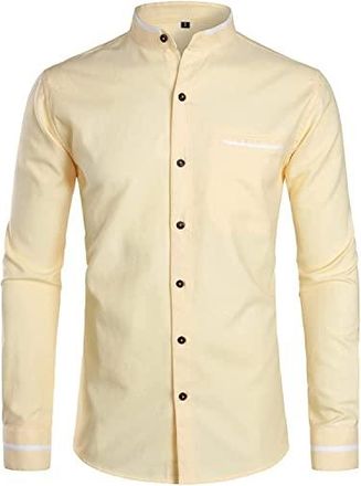 PARKLEES Chemise Oxford pour homme avec col grand-p&egrave;re et design hipster, coupe ajust&eacute;e &agrave; manches longues, style d&eacute;contract&eacute; boutonn&eacute; avec poche, S