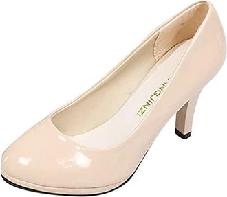 Generic Escarpins Femme Grande Taille Mary Jane Chaussures &Agrave; Talons Hauts en Cuir Verni Bouche Peu Profonde Bout Rond Chaussures De Travail Pompes Chic et Ele