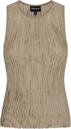 Giorgio Armani Femme, Tops, Beige, Taille: 36 FR Pleated Silk and Lurex Top