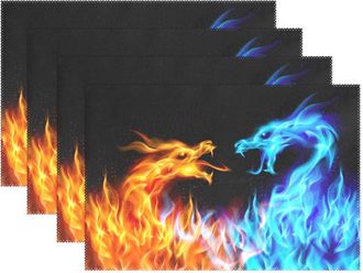 Linomo Platzdeckchen, Feuer Drachen Galaxis Tier Tischsets rutschfeste, hitzebest&auml;ndige, waschbare Tischsets f&uuml;r den Esstisch K&uuml;che Dekor