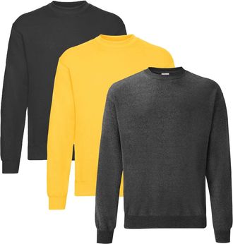 Fruit Of The Loom Herren Classic Set In Sweat, 3 Pack Sweatshirt, 1x Schwarz + 1x Dark Heather + 1x Gelb + 1 HL Kauf Notizblock, XXL (3er Pack)