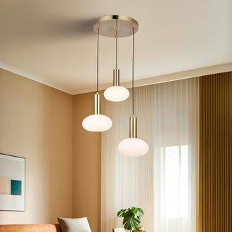 Opviq Antique Lacquer Chandelier, Metal Body, &Oslash;19 cm Glass Cap, Adjustable Height 30-127 cm, 3 x E27 Socket, Elegant Lighting for Home Decor, IP20 Rated