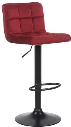 Clp Tabouret De Bar Feni en Velours I Assise Rembourr&eacute;e I Pi&egrave;tement Trompette M&eacute;tal Noir I Repose-Pieds I Pivotant A 360&deg;I Hauteur R&eacute;glable, Couleur:Rouge