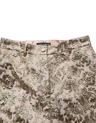 Dolce & Gabbana Womens Gold Jacquard Floral Lam&eacute; Trousers Polyester Nylon