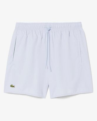 Lacoste Unifarbene Badeshorts mit Krokodil-Aufn&auml;her in