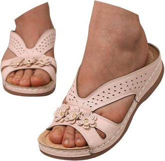 Generic Sandales larges pour femme - Pantoufles de plage &agrave; talon inclin&eacute; - Pantoufles &agrave; plateforme &agrave; bout ouvert avec soutien de la vo&ucirc;te plantaire - Chaussur