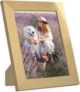 Photolini Bilderrahmen 15x20 Gold, breiter Bilderrahmen 20x15 Holz MDF, Picture Frame mit Acrylglas, Bilderrahmen 15 x 20 cm zum Aufhängen & Aufstellen, Rahmen 