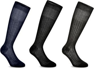 Lancetti 3 Paires de Chaussettes Longues Homme en CHIFFON avec c&ocirc;tes - Coton Fin en Fil dEcosse MADE IN ITALY - (45-46) Multicolore