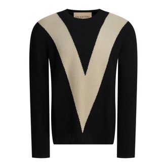 Valentino Wollpullover mit Intarsien-V - - Knitwear - Herren - Schwarzk - XL