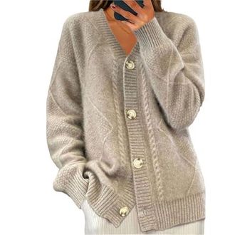 Generic Cardigan dhiver uni &agrave; manches longues et col en V pour femme, kaki, Taille XS