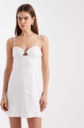 Cotton On Robe courte en lin &agrave; buste fronc&eacute; - Blanc